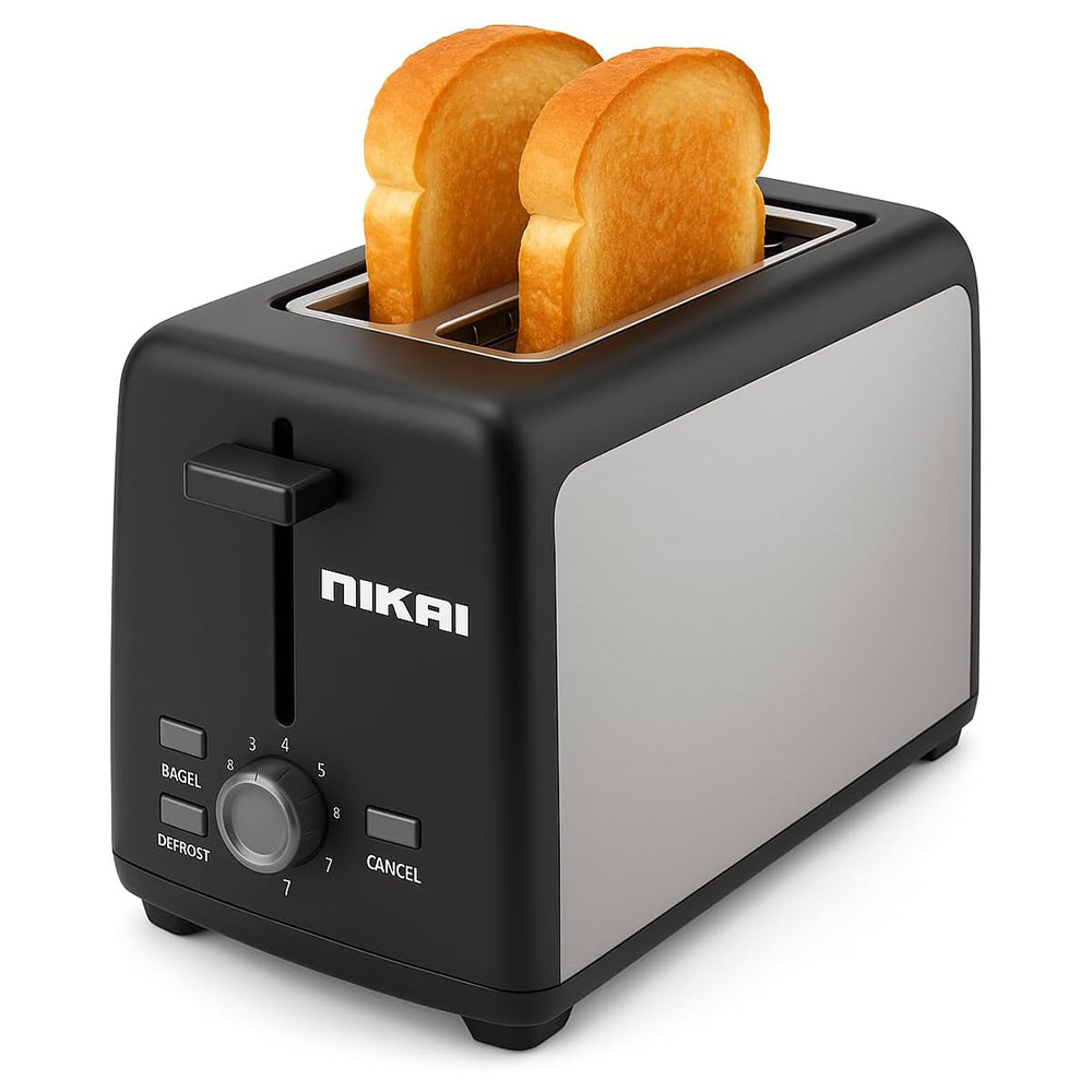 Nikai NBT666S1 4-Slice Bread Toaster – Black/Silver, 1400W